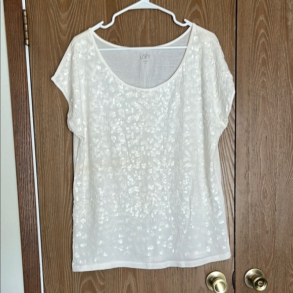 LOFT | Tops | Loft White Sequin Womens Top | Poshmark